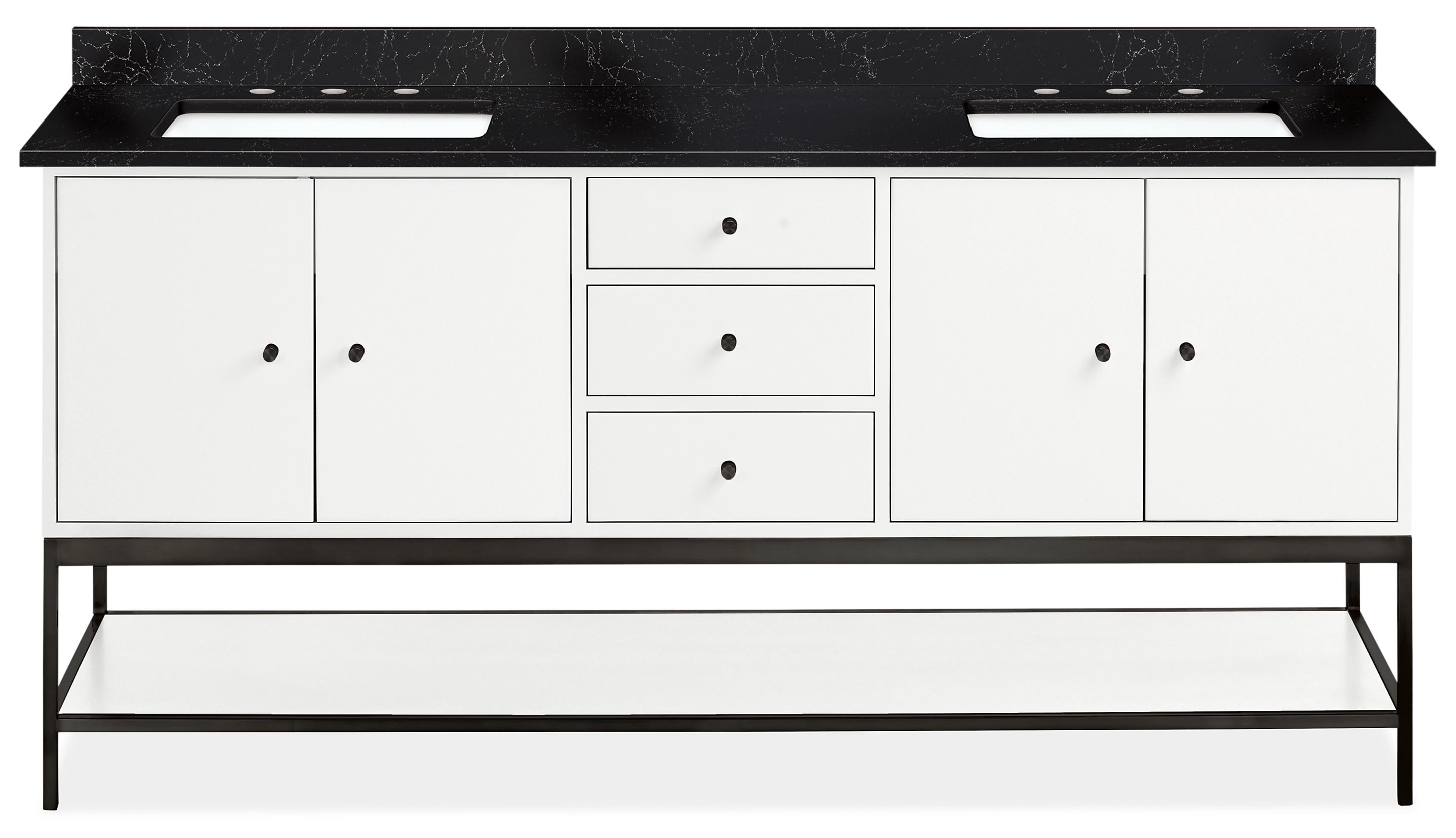 Linear 72w DBL Vanity w/Shelf L&R Overhang in White w/3Hole Mammoth ...