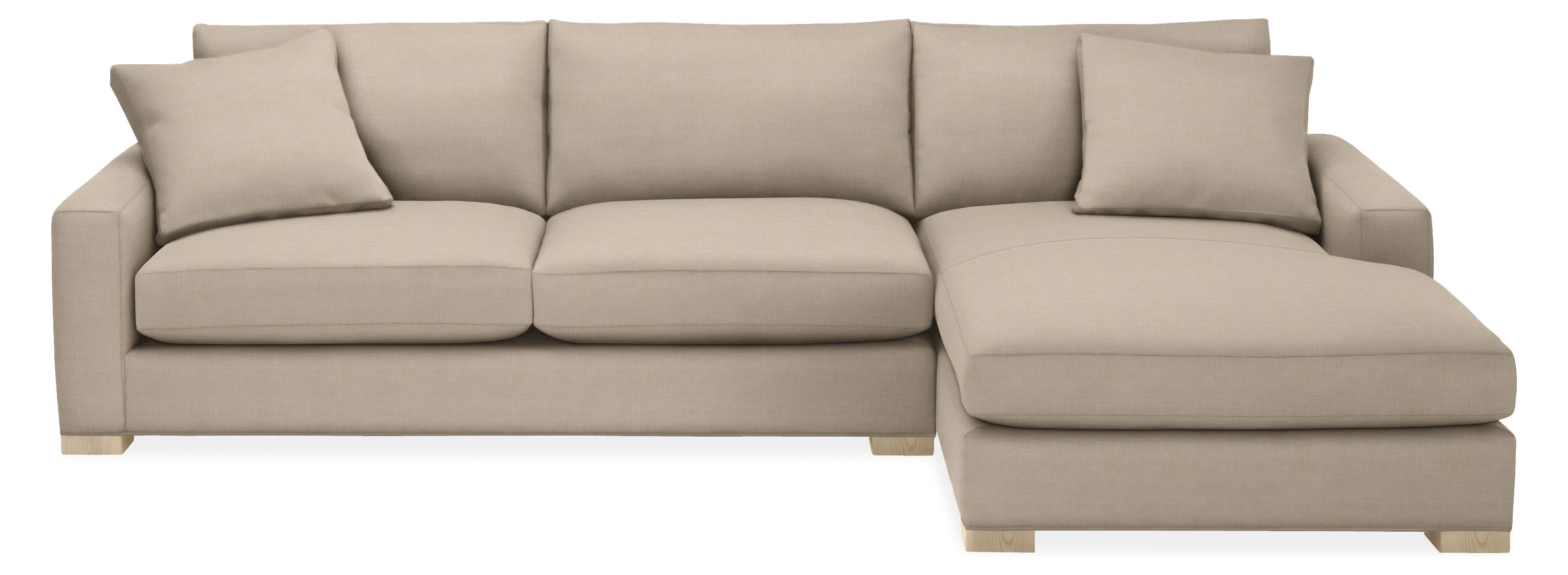 Metro Deep 124" Sofa w/Right-Arm Chaise in Mori Oatmeal with Ash Legs ...