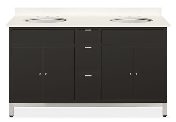 Copenhagen 60w Double Vanity w/L & R Overhang White 3-Hole Sinks/Ebony ...