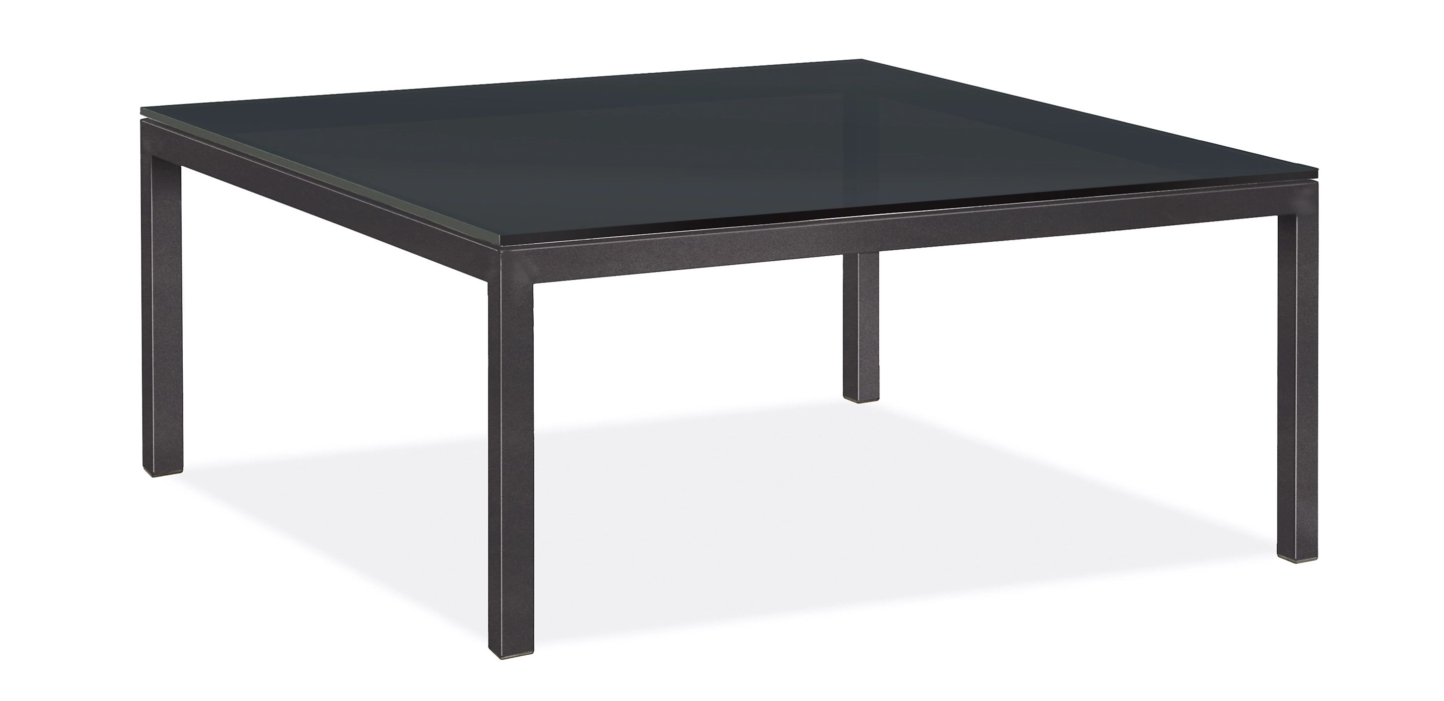 Parsons 28w 28d 16h Coffee Table in 1.5" Natural Steel & Tempered Smoke ...