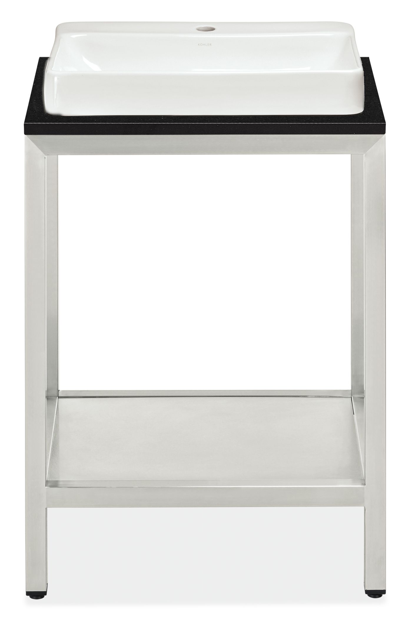 Parsons 26w 21.75d 37.25h Bath Vanity in SS w/Black Top & 1-Hole Vox Vessel Sink - Vanities ...