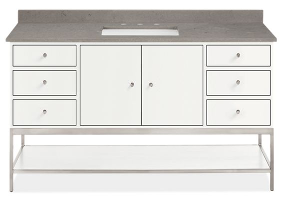 Linear 60w 21.75d Vanity w/Shelf & L&R Overhang in White w/RECT 3-Hole ...