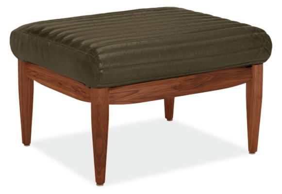 Callan 24w 20d 15h Ottoman in Cyrus Olive Leather with Walnut Frame ...