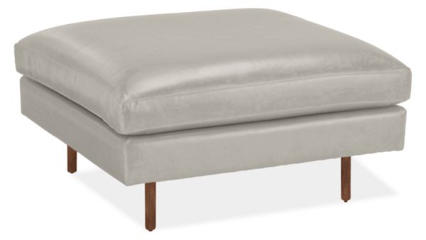 Jasper 36w 36d 19h Square Ottoman in Vento Grey Leather w/Walnut Legs ...