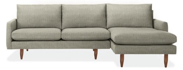 Jasper 104" Sofa with Right-Arm Chaise in Conley Cloud with Walnut Legs ...